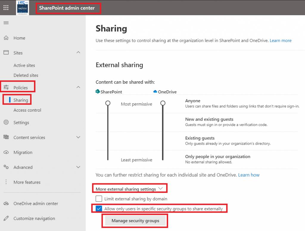 Limit external sharing to specific users in Microsoft 365