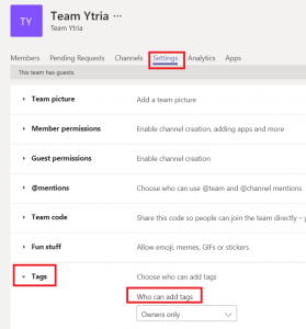 Using tags in Microsoft Teams channels
