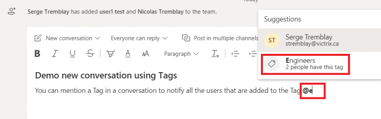 Using tags in Microsoft Teams channels